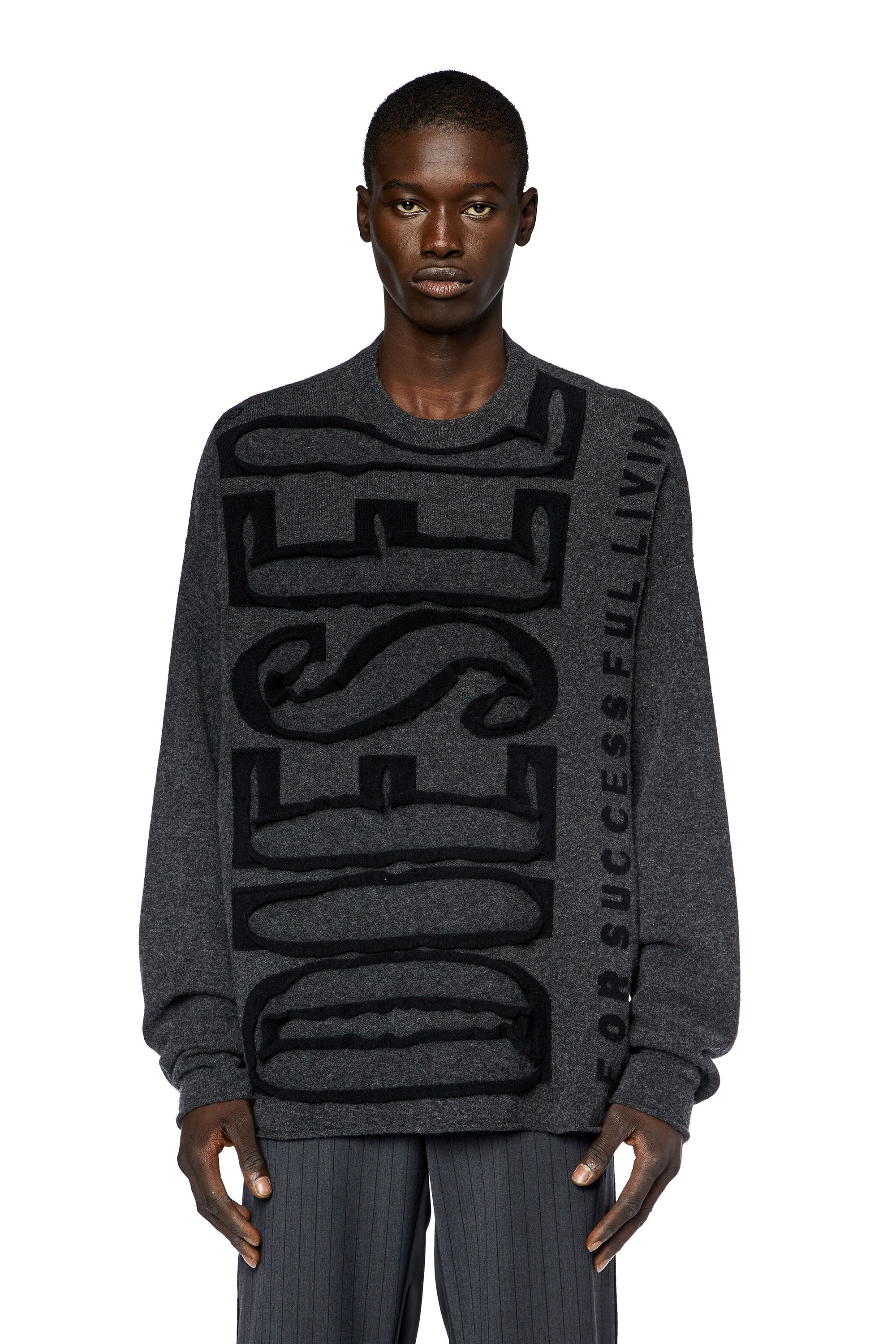 Herren Pullover aus Wolle mit Peel-Off-Super-Logo | Grau | Diesel